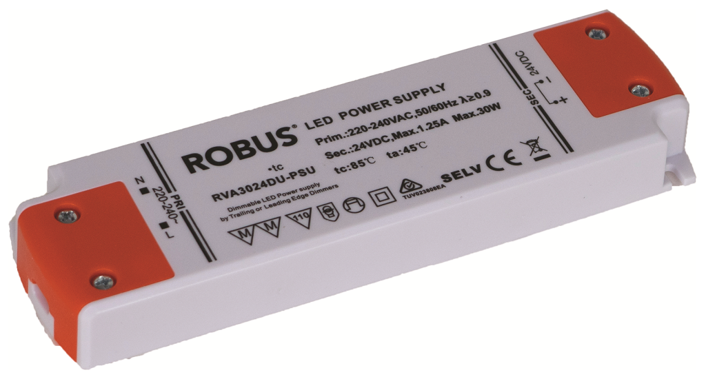 Robus RVA3024DU-PSU Vegas 30W 24V IP20 Triac Dimmable Constant - Go Sparky