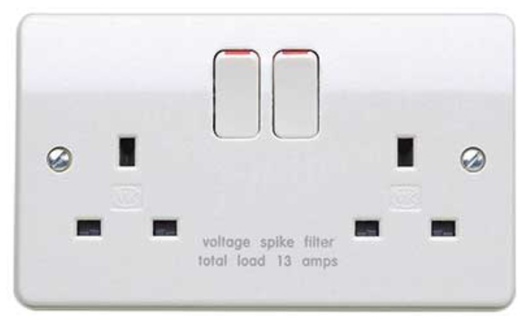 MK K1816WHI Logic Plus 13A 2 Gang Double Pole (DP) Spike Filter- Go Sparky