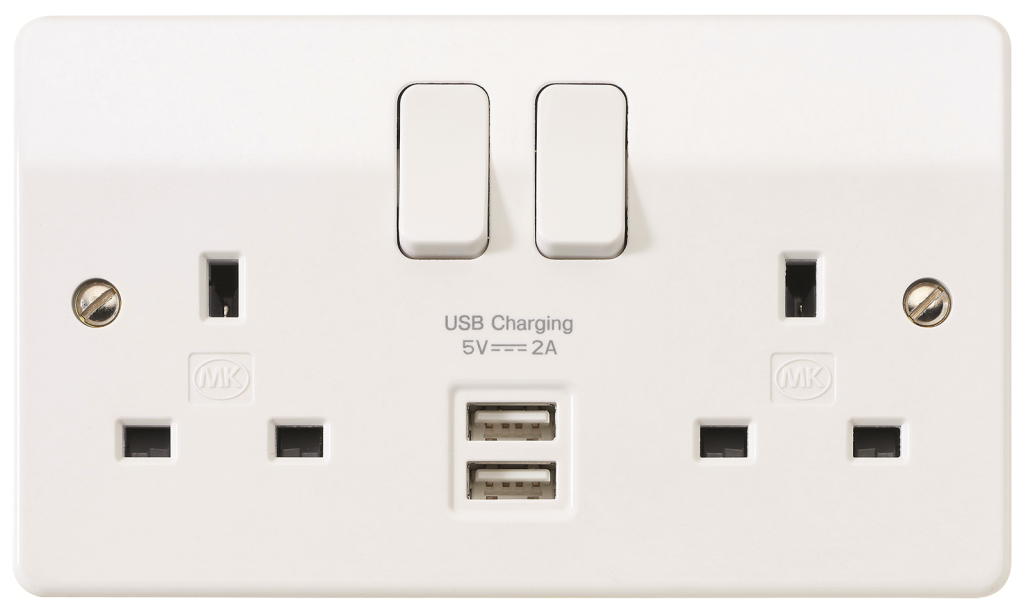 MK K2744WHI Logic Plus 13A 2 Gang Double Pole (DP) Switched Plu- Go Sparky