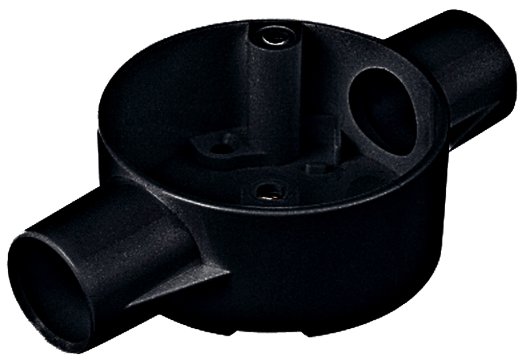 Marshall Tufflex 2MRB3BK | 20mm PVC Conduit Through Box, Black - Go Sparky