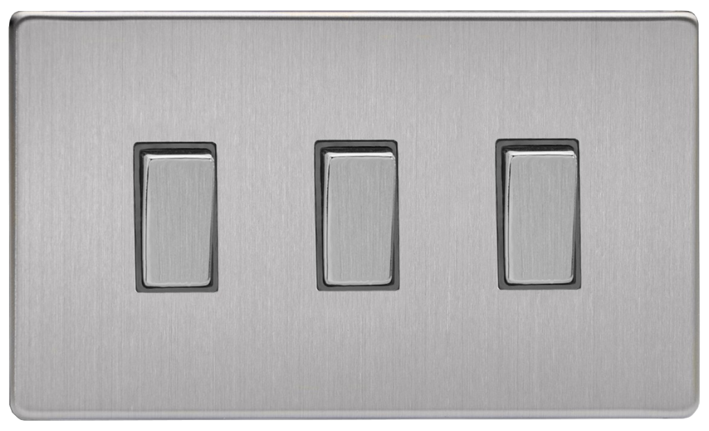 Varilight XDS93S 10A 3 Gang 2 Way Rocker Light Switch, Screwles- Go Sparky