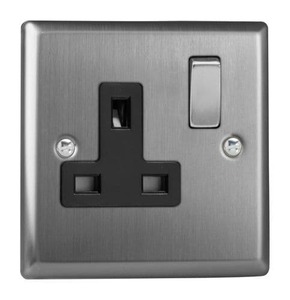 Varilight XT4DB 13A 1 Gang Double Pole Switched Socket, Brushed- Go Sparky