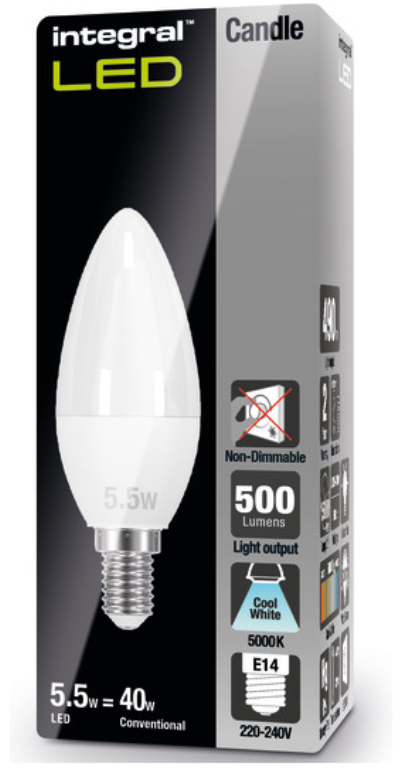 Integral LED ILCANDE14NF015 5.5W 5000K 500lm E14 Non-Dimmable F- Go Sparky