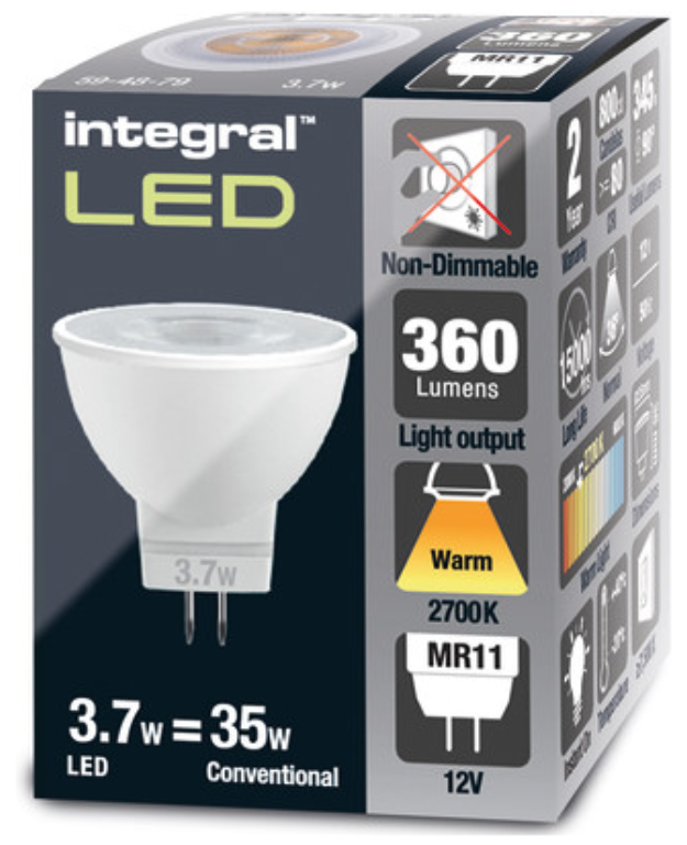 Integral LED ILMR11NC009 3.7W 2700K 380lm GU4 MR11 Non-Dimmable- Go Sparky